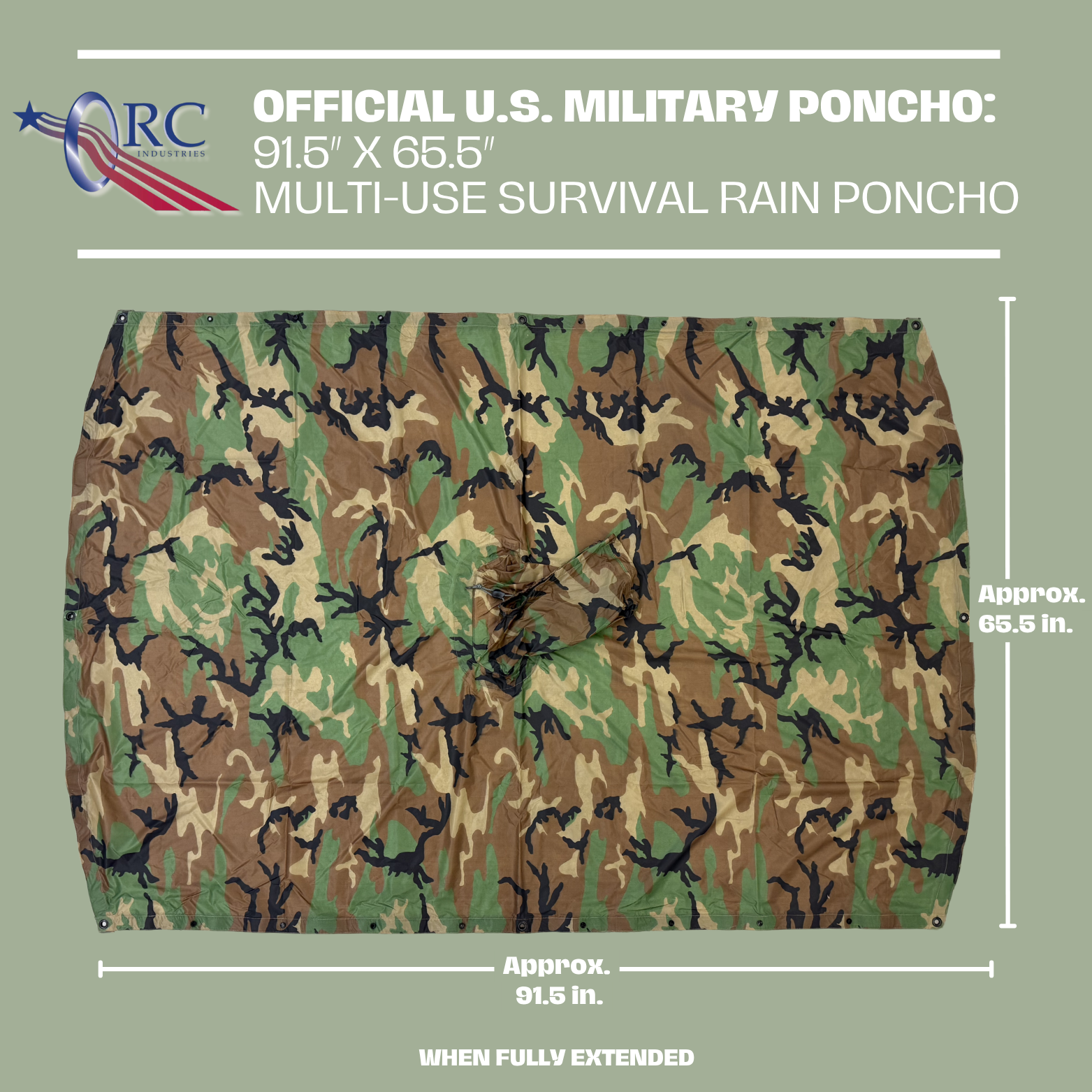 US Military Poncho – Waterproof Foliage Green, Made in USA – Redfeather ...