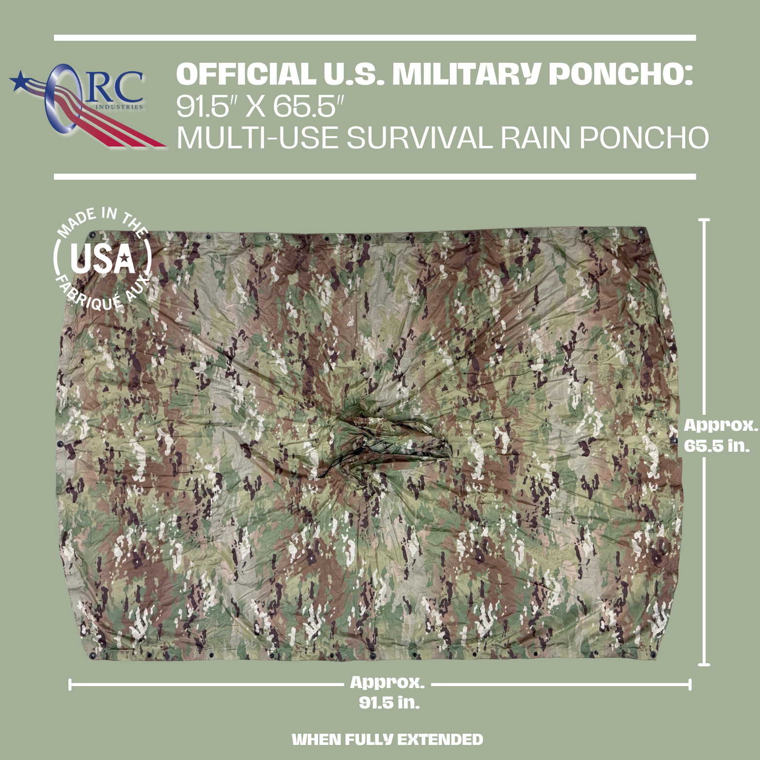 US Military Poncho – Waterproof Foliage Green, Made in USA – Redfeather ...